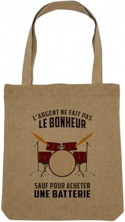 Fabulous Sac Shopping Tote Bag Aspect Lin - Batterie - Largent ne Fait Pas le Bonheur Musique Sac de Courses Toile Epaisse 360g Beige Naturel Cabas Port&eacute; Epaul