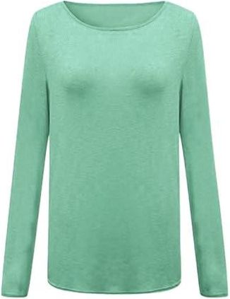 Generic Chemises à manches longues pour femme - Couleur unie - En tricot - T-shirt décontracté - Grande taille, T-shirts verts pour femmes, 3XL