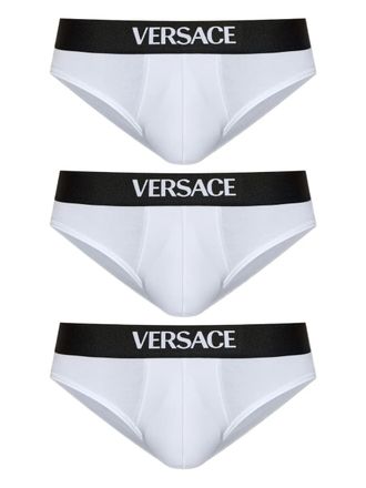 Versace lot de trois slips &agrave; bande logo - Blanc