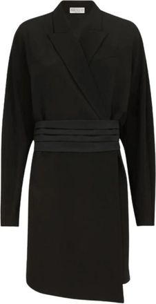 Brunello Cucinelli Hemdblusenkleid mit Smoking-Sch&auml;rpe - - Dresses - Damen - Schwarzk - M