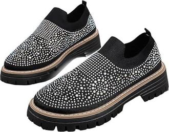 Generic Mocassins tendance &agrave; enfiler en maille tricot&eacute;e avec strass pour femme, chaussures de marche d&eacute;contract&eacute;es &agrave; enfiler pour le travail et la conduite, N