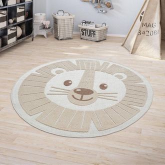 Paco Home Paco Home Tapis Enfant Chambre Enfant Rond Tapis De Jeux Garçon Fille Effet 3D Lion Beige 200 cm rond