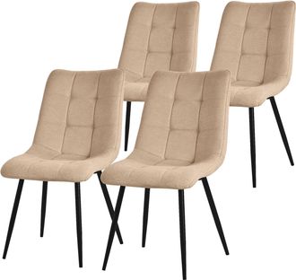 ML Design ML-Design Esszimmerstühle 4er Set Hellbraun, Wohnzimmerstühle mit Stoffbezug, schwarze Metallbeinen, Küchenstühle mit Rückenlehne, Polsterstühle für E
