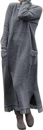 Generic Robe longue en tricot polaire &agrave; manches longues avec poches, coupe ample, robe dhiver pour femme, gris, 3XL