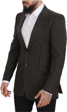Dolce & Gabbana Homme, Vestes, Brun, Taille: M Peak Lapel Slim Fit Pinstripe Blazer