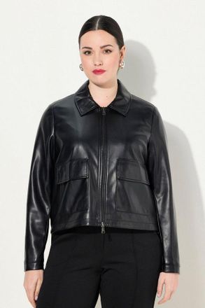Ulla Popken Lederjacke Jacke Lederoptik Oversized Hemdkragen