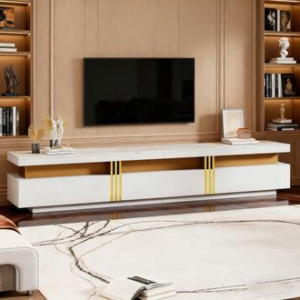 Generic Moderner Sockel TV-St&auml;nder 200cm - Marmorstil mit 3 Schubladen und Kabelmanagementsystem, geeignet f&uuml;r Fernseher bis zu 90 Zoll