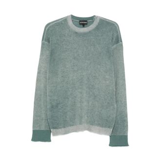 Emporio Armani Bedruckter- glatt gestrickter Pullover aus Schurwolle - - Knitwear - Herren - Blau - XL