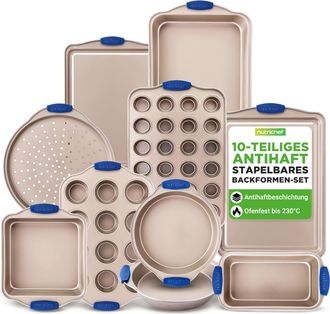 Nutrichef NutriChef Backset 10-teilig - Antihaft Backformen mit Silikongriffen, stapelbar, ofenfest bis 230 °C für Kuchen, Muffins & Brot