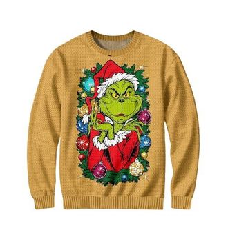 Generic Le Grinch Pull De Noel Homme Sweat Noel Sweater Famille Moche Adulte Sweatshirts Femme Drole Pulls 2025 col Rond The Enfant Ugly Costume Deguisement z