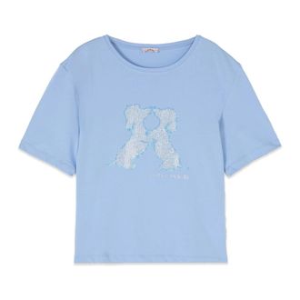 Oltre Kurz&auml;rmeliges T-Shirt mit Applikationen - - Tops - Damen - Blau - L