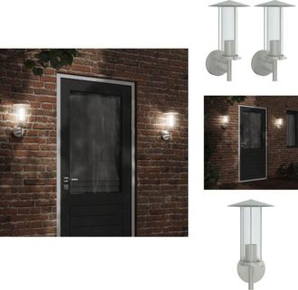 vidaXL Außenwandleuchten 2 Stk. Silbern Edelstahl - Außenleuchten - Wandleuchten - Gartenbeleuchtung - LED-Leuchte - Edelstahl