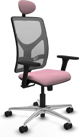 Piqueras y Crespo Computerstuhl mit 3D-Armlehnen, h&ouml;henverstellbarer Lendenwirbelst&uuml;tze und festem Kopfteil, ausgestattet mit 3 Positionen und Schneideschaum, Grau/Rosa