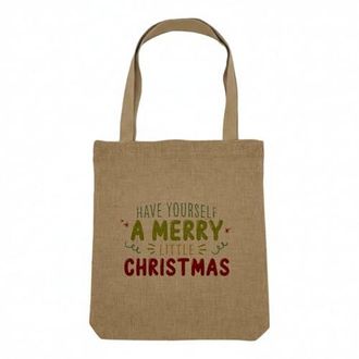 Fabulous Sac Shopping Tote Bag Aspect Lin - Have Yourself a Merry Little Christmas Noel Hiver Cadeau - Sac de Courses Toile Epaisse 360g Beige Naturel Cabas Po