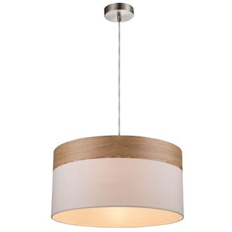 Globo Lighting H&auml;ngeleuchte Wohnzimmer Pendelleuchte Esstischlampe K&uuml;chenleuchte Holzoptik, Textil wei&szlig;, 1x E27, DxH 40x120 cm