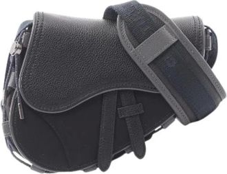 Dior Sac bandouli&egrave;re mini Saddle en cuir et nylon Pre-owned - Homme - Pre-owned - Noir - Taille: ONE Size