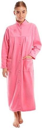 Undercover Peignoir chaud en polaire à manches longues poches & avant boutonné doux pour femme - rose - Large