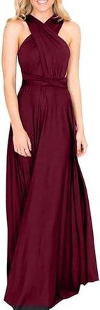 Generico Robe élégante à lanières pour demoiselles dhonneur ou de bal, robe de soirée longue sexy avec dos nu style multiway, rouge, Medium