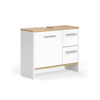 Vicco Waschbeckenunterschrank Karli, Weiß/Goldkraft Eiche, 70.2 x 57 cm mit 2 Schubladen und 1 Tür