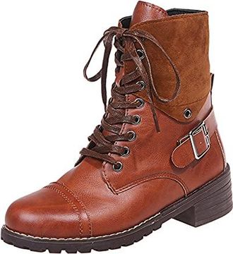 Generic Chaussures Toe British Squared Round Zip Boots Femme Vintage Talon Up Bottes Taupe Bottes pour Femme Talon Plat, Orange, 39 EU