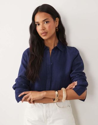 Asos Chemise en lin - Bleu marine