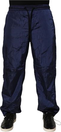 Dolce & Gabbana Homme, Pantalons, Bleu, Taille: XS Pantalon de Jogger en Nylon Bleu Droit