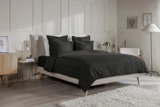 Emma Housse de couette 100% Percale de coton 140x200 - Gris Bronze & Blanc Crème