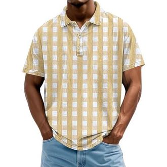 Generic Polo d&eacute;contract&eacute; &agrave; manches courtes pour homme - Polo &agrave; carreaux - Chemise de golf d&eacute;t&eacute;, violet, XL