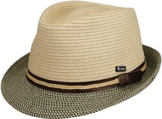 LIPODO Chapeau en Paille Montenovo Trilby Homme - Made in Italy de Soleil avec Bandeau Cuir Ete Printemps-ete - XL (60-61 cm) Beige-Vert