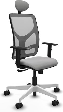 Piqueras y Crespo Stuhl aus grauem Netzstoff, mit 1D-Armlehnen, h&ouml;henverstellbarer Lendenwirbelst&uuml;tze und festem Kopfteil, ausgestattet mit 3 Positionen und Schneidesch
