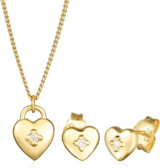 Elli Halsketten - Schmuckset Herz Liebe Solitär Diamant (0.015 ct.) - Gr. unisize - in Gold - für Damen