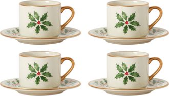 Lenox 894178 Holiday Espressotasse und Untertasse, 4-teiliges Set, Weihnachtsgeschirr, Gastgeber
