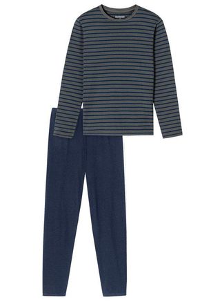 Schiesser Herren Pyjama blau,grau Reine Baumwolle Gestreift