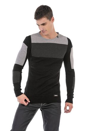 Cipo & Baxx Herren Pullover - Stylischer Strickpullover im modernen Design mit hohem Perfekt f&uuml;r Freizeit, Alltag & Coole Streetwear Outfits - CP247 Schwarz Anthr