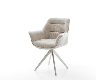 DELIFE Drehstuhl Kaira-Flex Webstoff Soft Beige Kreuzgestell kantig Edelstahl 180&deg; drehbar, Esszimmerst&uuml;hle
