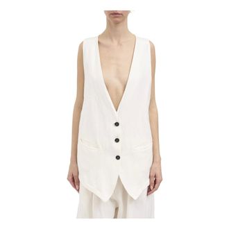 Andrea Ya'aqov Femme, Vestes, Blanc, Taille: 38 FR Gilet in Viscosa e Lino