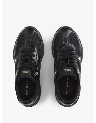 Tommy Hilfiger Leder-Sneaker in Schwarz mit Strukturmix und TH-Monogramm
