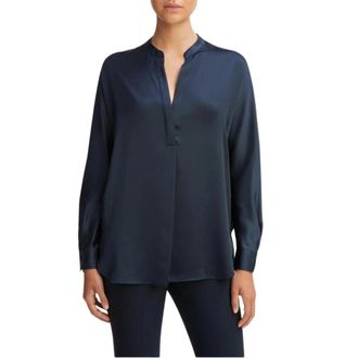 Vince Seidensatinbluse mit Stehkragen - - Blouses & Shirts - Damen - Blau - XS