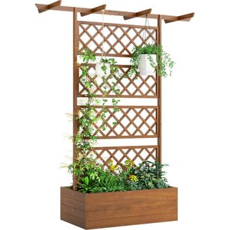 OUTSUNNY Jardini&egrave;re Sur&eacute;lev&eacute;e - Outsunny - avec treillis, Barres de Toit, Trous de Drainage, tissu non tiss&eacute; - effet bois bois naturel