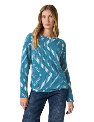 Cecil Damen B322257 Federgarn Shirt Mit Muster, Celestial Aqua Blue,XXL