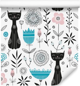 OEM Carta Da Parati Con Gattini E Piante Per Soggiorno E Camera Da Letto, 50x1000 Cm