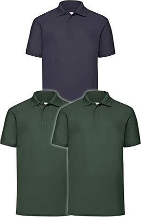 Fruit Of The Loom Lot de 3 polos pour homme, Vert fonc&eacute;/bleu marine, XXL