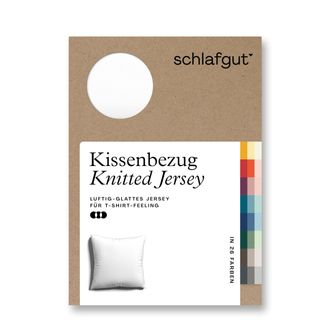 Schlafgut Knitted Jersey Kissenbezug 80x80 cm Full-White Uni weicher Premium Kopfkissenbezug einzeln, faltenfrei mit Elasthan
