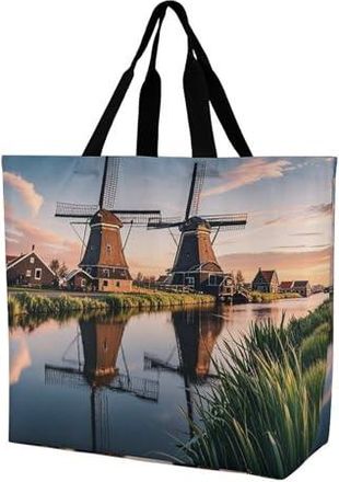 Generic Moulin &Agrave; Vent N&eacute;erlandais Sac Fourre Tout R&eacute;utilisable Tote Bag Grand Sac A Main Femmes Pour Shopping Travail Plage