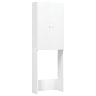 vidaXL Armoire pour Lave-Linge, Blanc, 64x25,5x190 cm, Bois dingénierie, Meuble pour buanderie avec 2 Portes et 3 Compartiments, Étagère Salle de Bain, Mobil