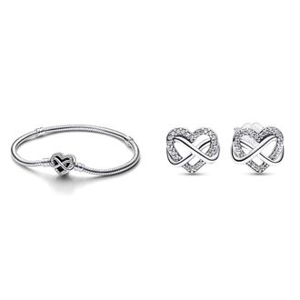 Pandora Moments Armband aus Sterling-Silber mit Funkelndem Unendlichkeits-Herzverschluss und Zirkonia Steinen & Moments Funkelnde Unendlichkeits-Herz Ohrsteck