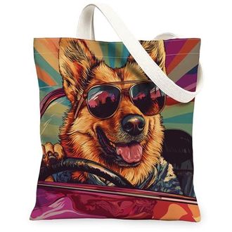 Generic Sac fourre-tout en toile motif chien berger allemand pour faire du shopping, 33 x 38,1 cm, sac d&eacute;picerie r&eacute;utilisable pour femme, animal domestique, p