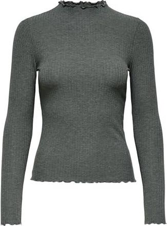 Only Onlemma L/S High Neck Top Noos JRS Confortable à col Haut avec Volants féminins, Castor Gray, XL Femmes