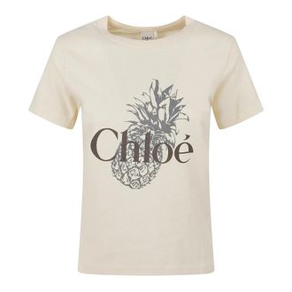 Chlo&eacute; Ananas-Print Crew Neck T-shirt - - Tops - Damen - Beige - S