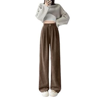 Generic Pantalon dhiver ample en velours c&ocirc;tel&eacute; taille haute pour femme - Coupe ample - Style d&eacute;contract&eacute; - Coupe ample - Avec poches, Marron - Standard, XXL